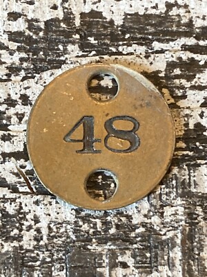 Antique Number 48 Tag Brass Metal Key Fob Vintage Furniture Tag Locker ...