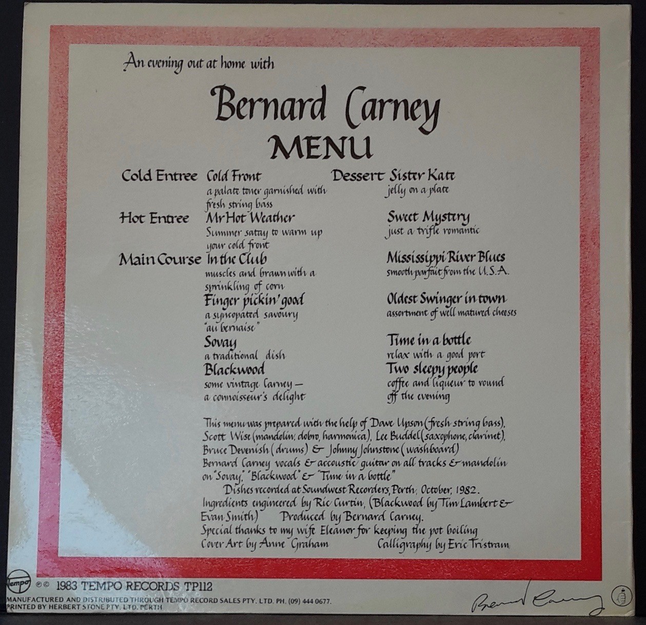BERNARD CARNEY - CARNEY BERNAISE '83 TEMPO RECORDS TP112 PERTH FOLK ...