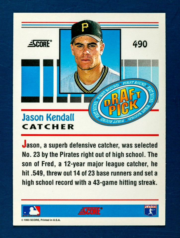 Jason Kendall #490 (1993 Score) Draft Pick Rookie Card, Pittsburg ...