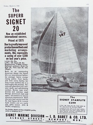 Original Vintage 1960s Signet 20 Starflite Sailing Boat Yacht Advert ...