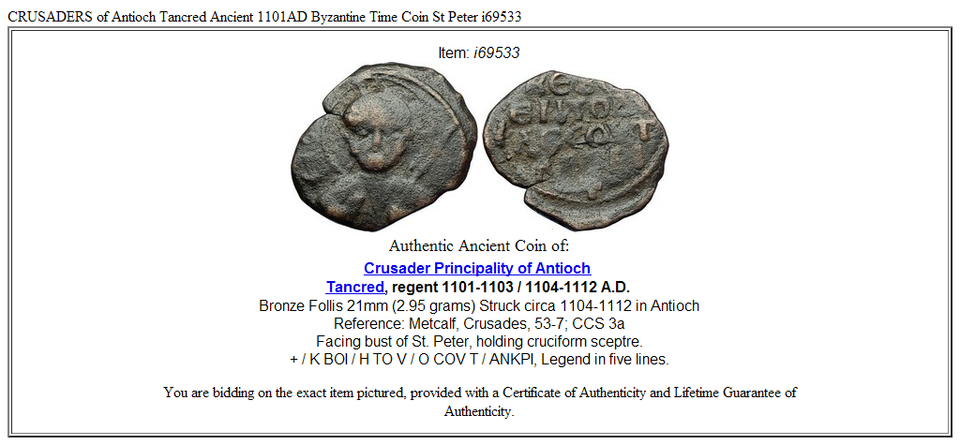 CRUSADERS of Antioch Tancred Ancient 1101AD Byzantine Time Coin St ...