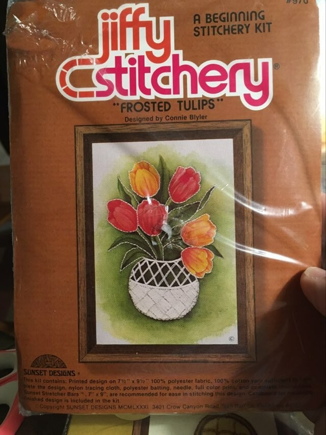 Vintage FROSTED TULIPS Jiffy Beginning Stitchery Kit #970 7" x 9 ...