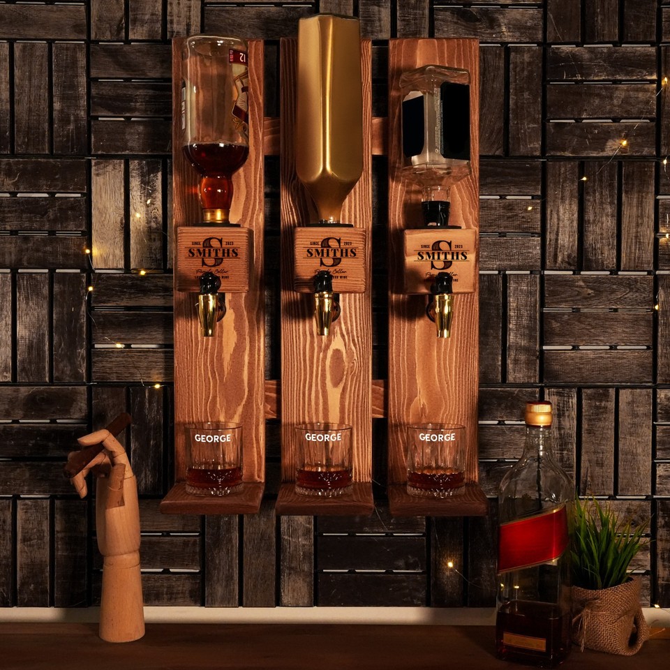 Wall Mounted Whiskey Tap Dispenser, Triple Bottle Bar Rack, Custom ...