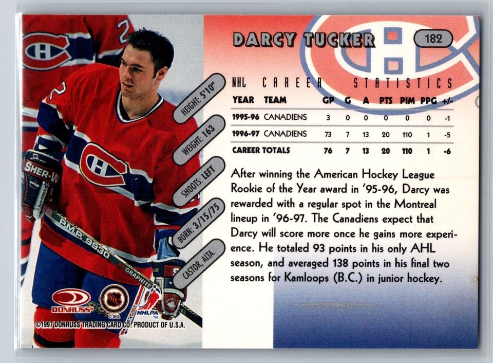 Darcy Tucker - 1997-98 Donruss Hockey #182 | eBay