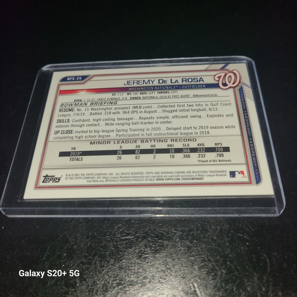 2021 Bowman 1st Edition Sky Blue Jeremy De La Rosa Washington Nationals ...