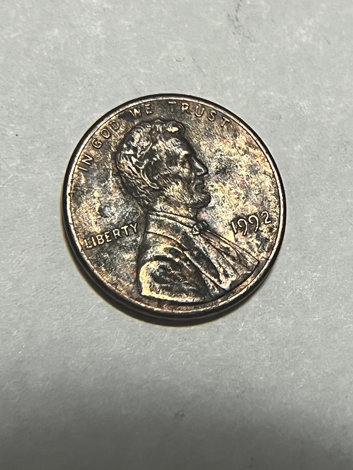 1992 Lincoln Penny Oxidation Rainbow Toning Strike No Mint Mark ERROR ...