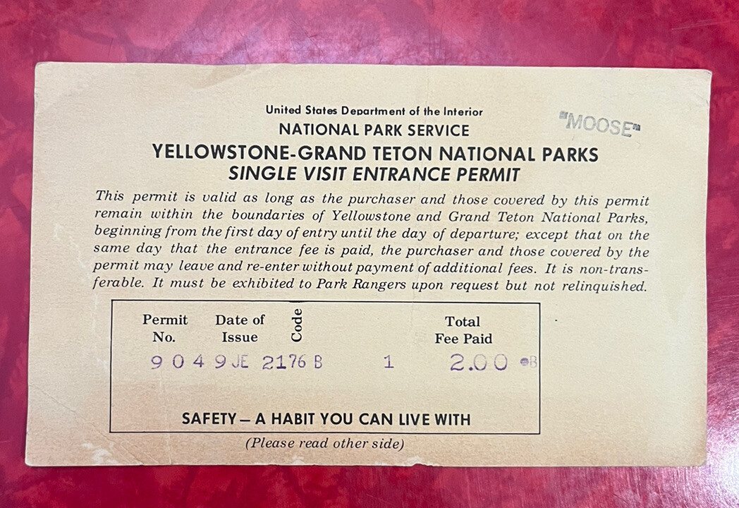 YELLOWSTONE & GRAND TETON NATIONAL PARKS ENTRY PASS ticket JUNE 21 1976 ...