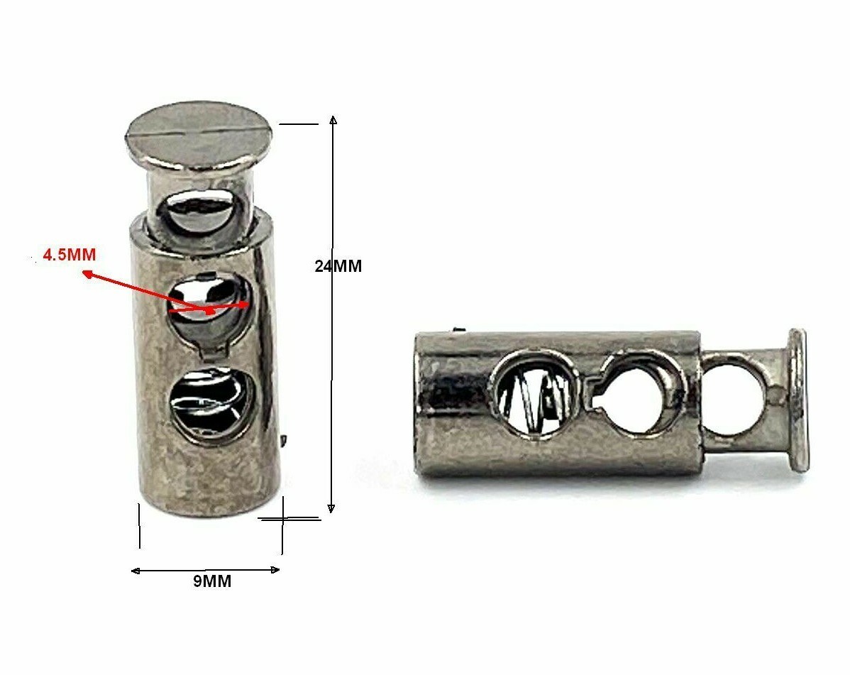 QUALITY GUN METAL BARREL TOGGLE SPRING STOP DOUBLE HOLE CORD LOCKS ...