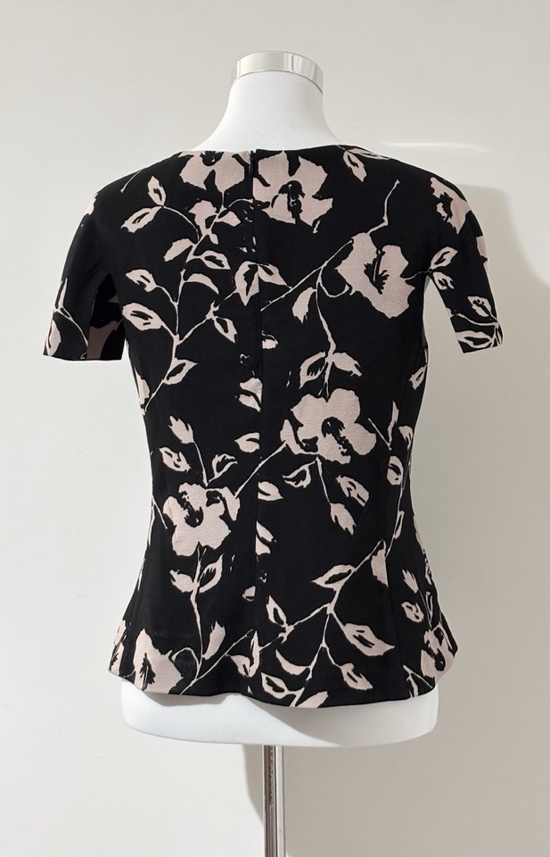 Veronika Maine For CUE Size 10 Top Black Tan Floral Short Cap Sleeves ...
