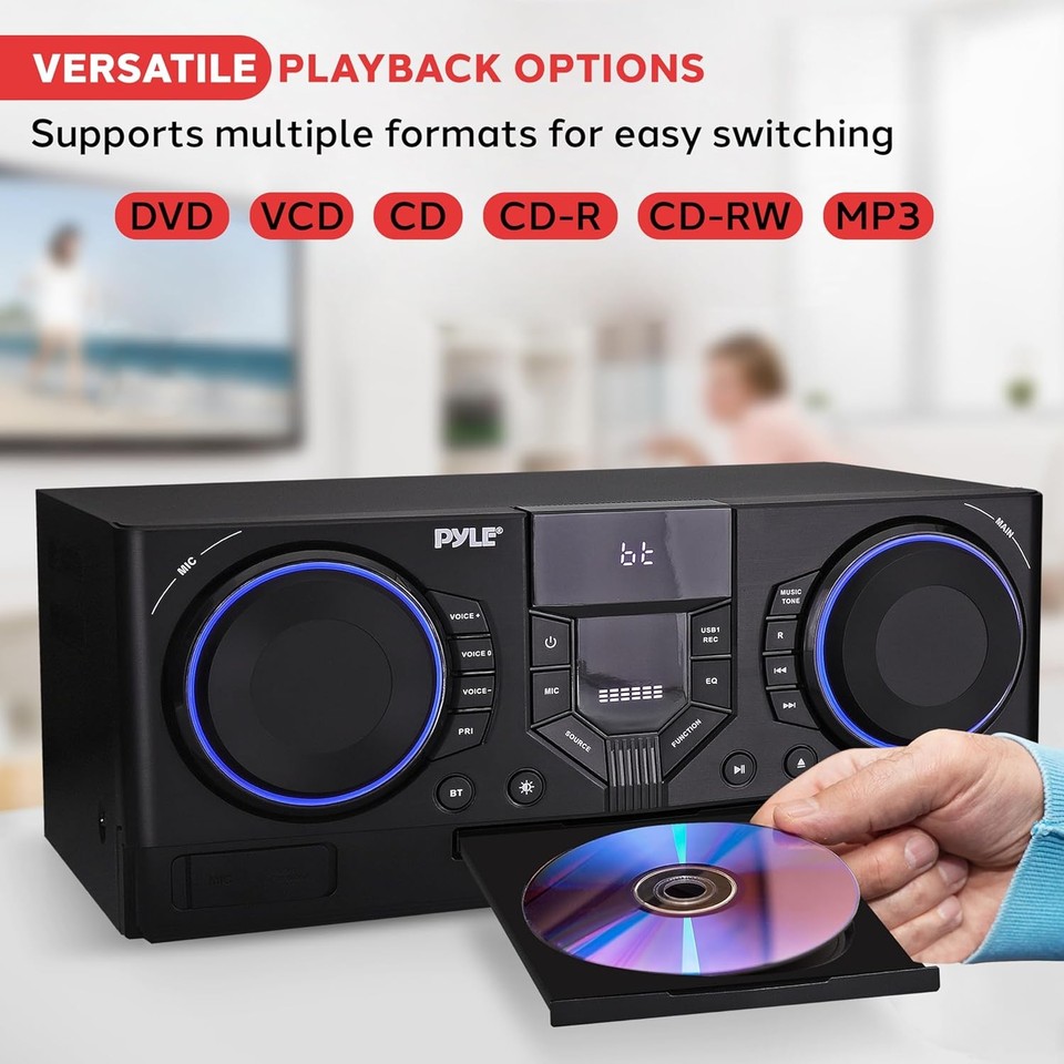 Pyle CD Stereo System with Bluetooth, MP3/DVD/CD Playback, Dual USB ...