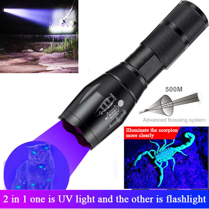 Super Bright 120000lm UV Torch Ultra Violet Flashlight Blacklight Light ...