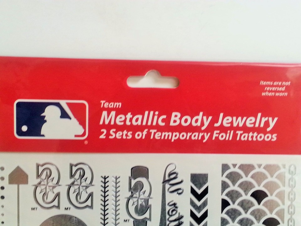 2 Full Sets Seattle Mariners Metallic Body MLB Temporary Tattoos Foil ...