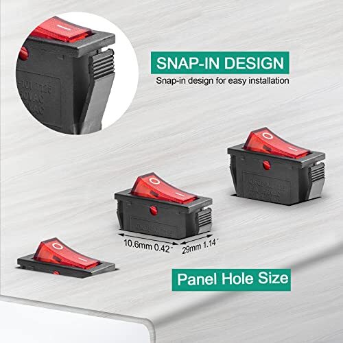 Toggle Switch Snap AC 250v/16a 125v/20a Red Light Illuminated for Car ...