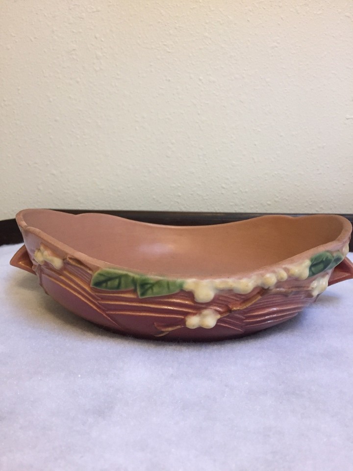 Roseville Pink Snowberry Console Bowl 1BL-8 ~ Great Condition Great ...