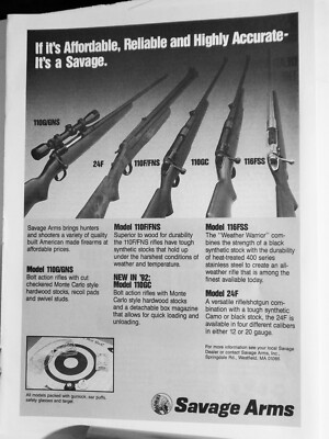 SAVAGE RIFLES ORIGINAL VTG 1992 ADVERTISEMENT | eBay