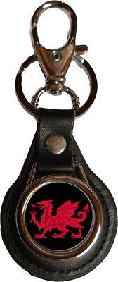 Wales Dragon Black PU Leather Round Key Fob And Gift Bag | eBay.de