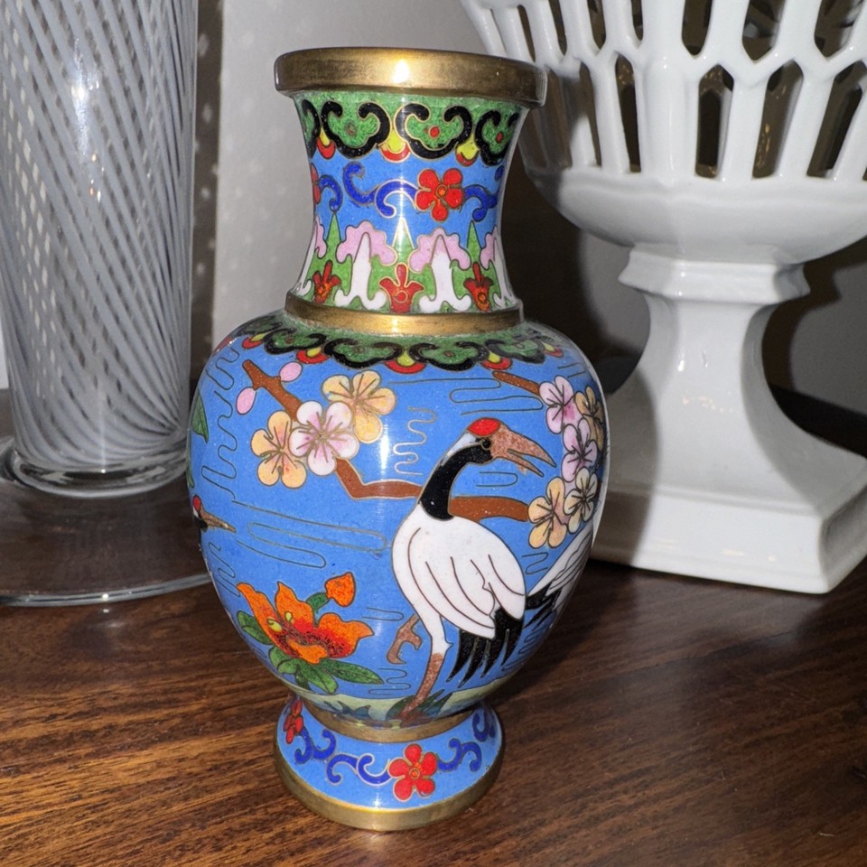 Excellent JINGFA Chinese Cloisonne Enamel Asian Arts 5” Vase Birds ...