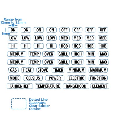 Oven Stove Label Black Text Lettering Key Functions Dial Knob Hi Low Lo ...
