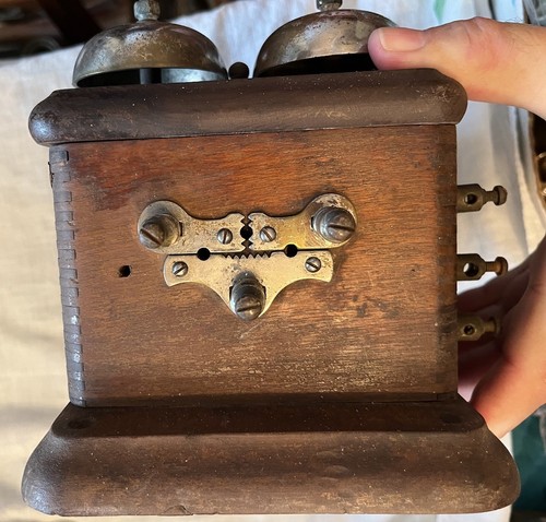 Antique Telephone Western Electric ?? Walnut Nickel Plated Bells Ringer ...