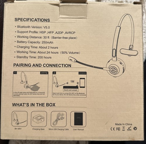 BH-M97 On Ear Headset 5.0 Wireless Headphones Call Center Earphone ...