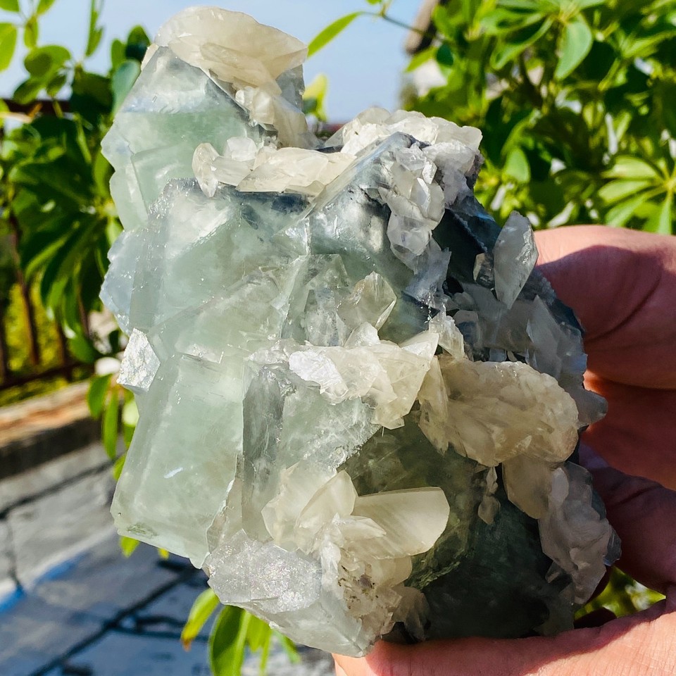 5.37LB Natural transparent blue green fluorite mineral crystal sample ...