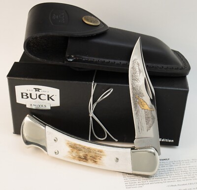 Limited Edition 1988 Buck 110 Sambar Stag 24K Turkey Etch Folding ...