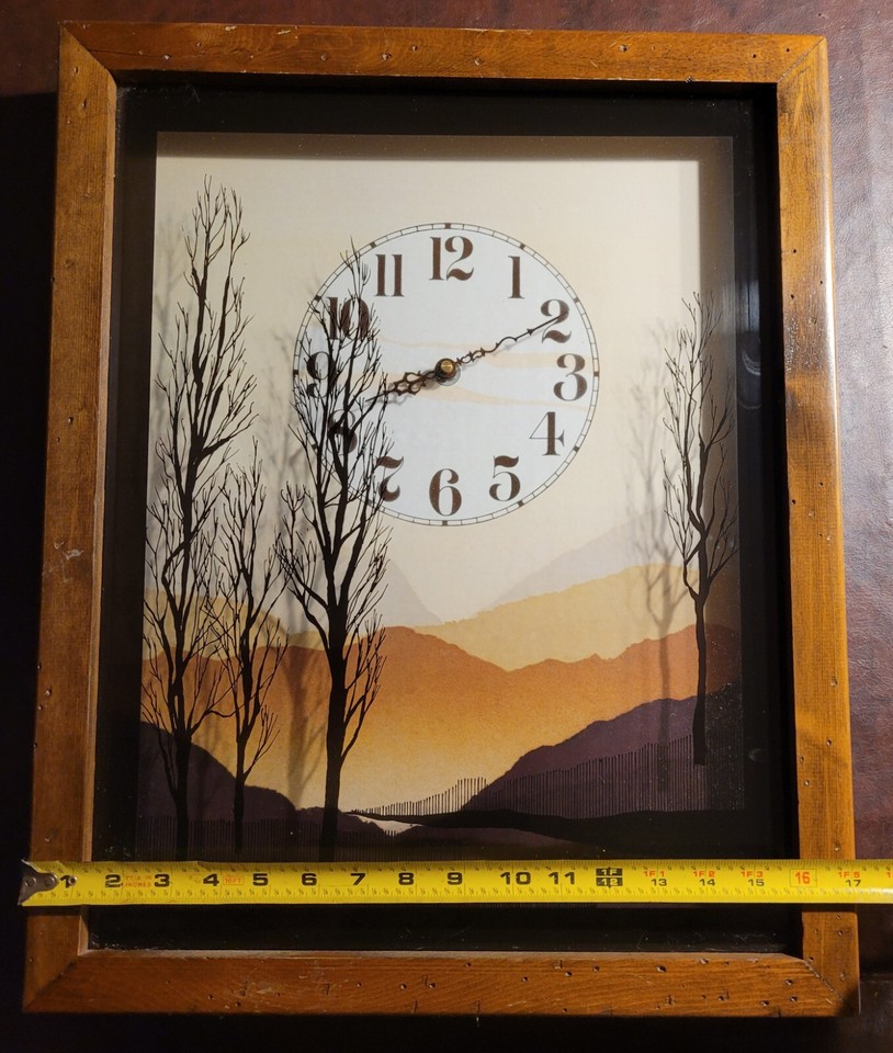 VTG Mid Century Shadow Box Wall Clock Worm Wood Frame Rustic Cabin ...
