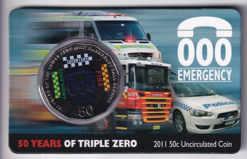 AUSTRALIAN: 2011 50 CENT 50 YEARS OF TRIPLE ZERO 000 COLOURED COIN ON ...