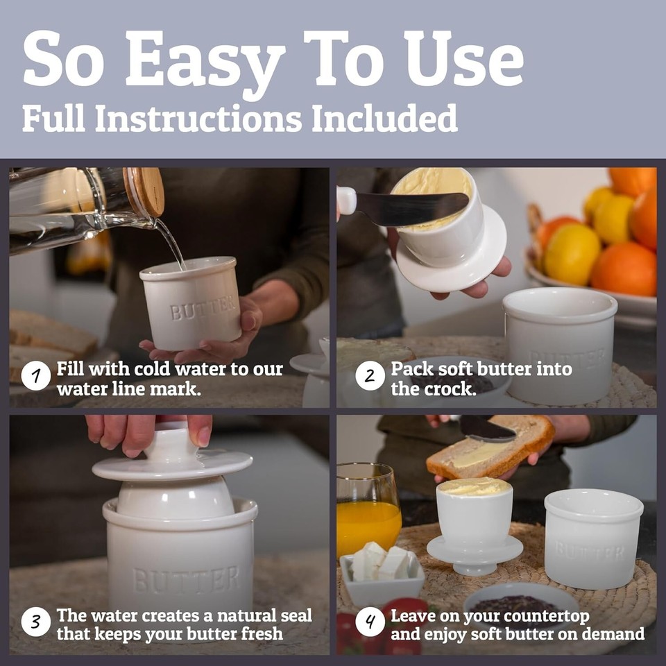 PriorityChef Butter Crock with Lid, On Demand Spreadable Butter, French ...