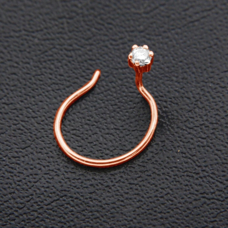 2MM Round Cut Natural GH/SI Diamond Hook Pin Piercing For Gift 14k Rose ...