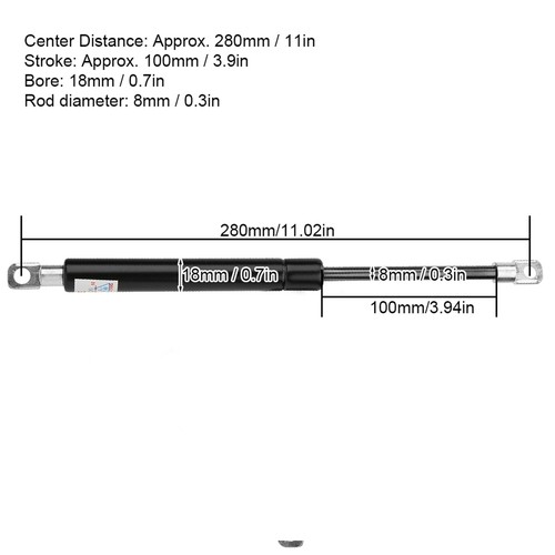 Hydraulic Gas Spring Lift Strut Support 280mm Center Distance 100mm ...