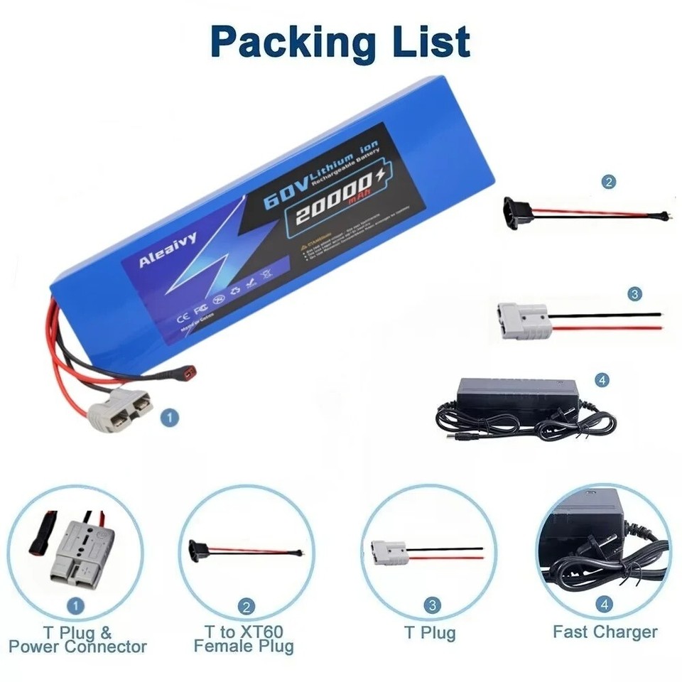 60V 20AH Lithium ion E-Bike Battery 50A BMS 3000W Electric Motor ...