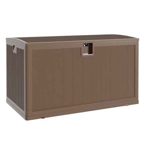 130Gallon Brown Resin Deck Box, Outdoor Storage Box Waterproof Lockable ...
