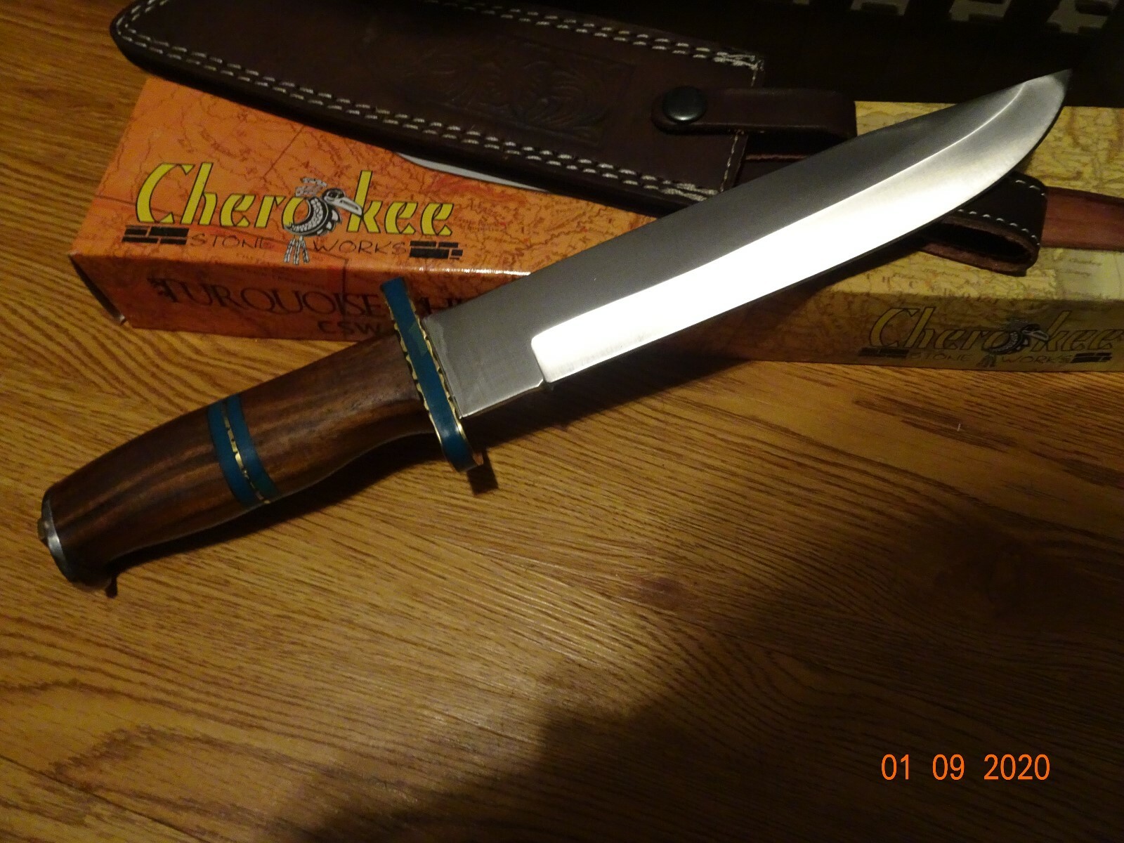 CHEROKEE STONE WORKS 14" BOWIE KNIFE 440 S.S. BLADE ROSEWOOD ...