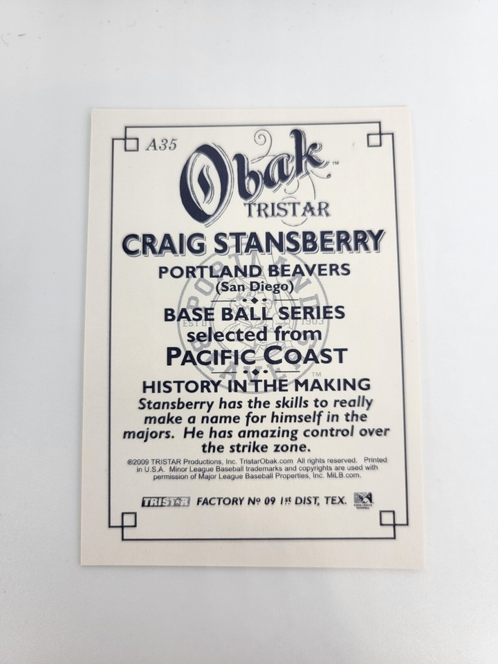 TEST PROTOYPE BLANK AUTO OBAK TRISTAR CRAIG STANSBERRY SAN DIEGO PADRES ...