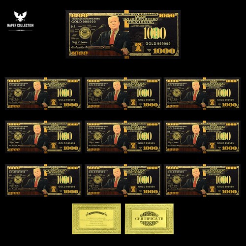 10pcs Donald Trump Black Gold Banknotes 1000 Dollars The US President ...