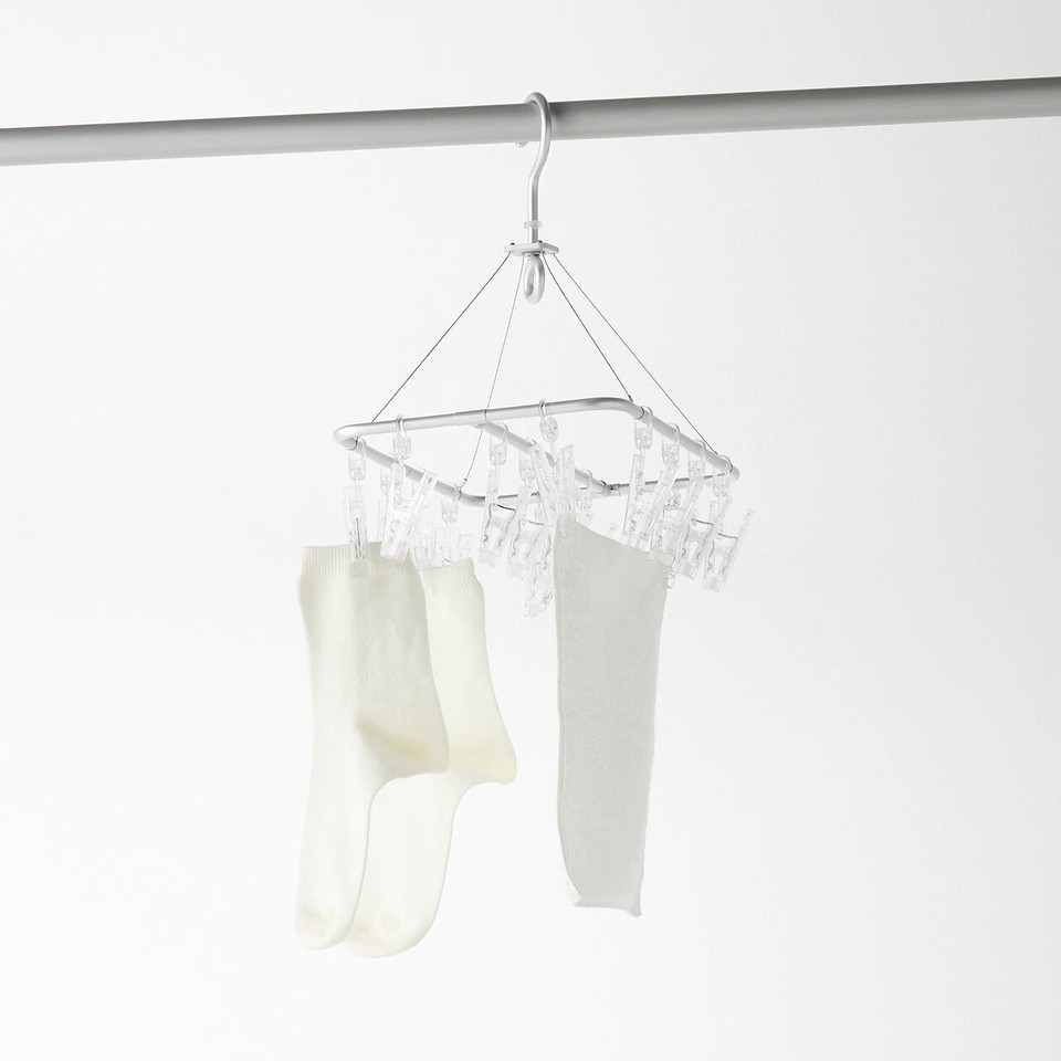MUJI Aluminum Square Laundry Hanger Small Dry Hanging Rack 16 Clips ...