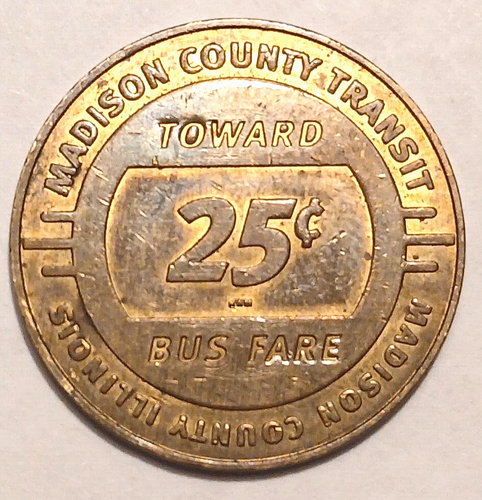 MCT Madison County Transit Token .25c Towards Bus Fare Illinois Brass 1 ...