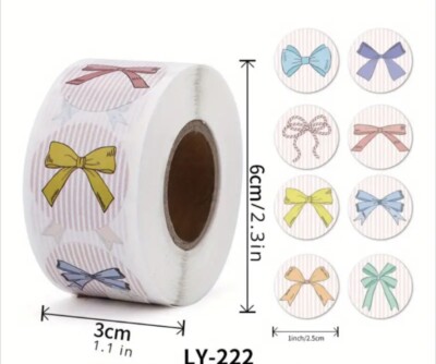 500 pcs Sticker Seals Roll Assorted Ribbon Gift bow Package #5 NEW Self ...