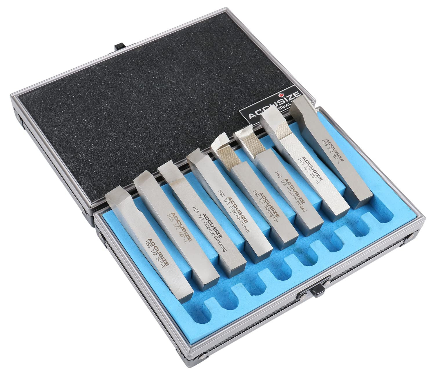 Accusize Industrial Tools 8-Piece HSS Tool Bit Set, 1/2'' Shank Lathe ...