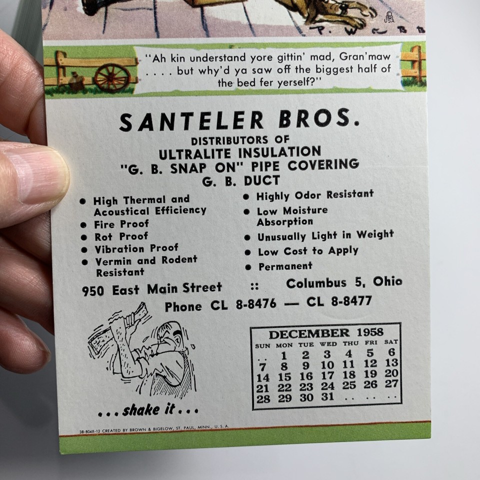 Funny Paul Webb’s Mountain Boys Blotter Calendar Columbus Ohio 1958 ...