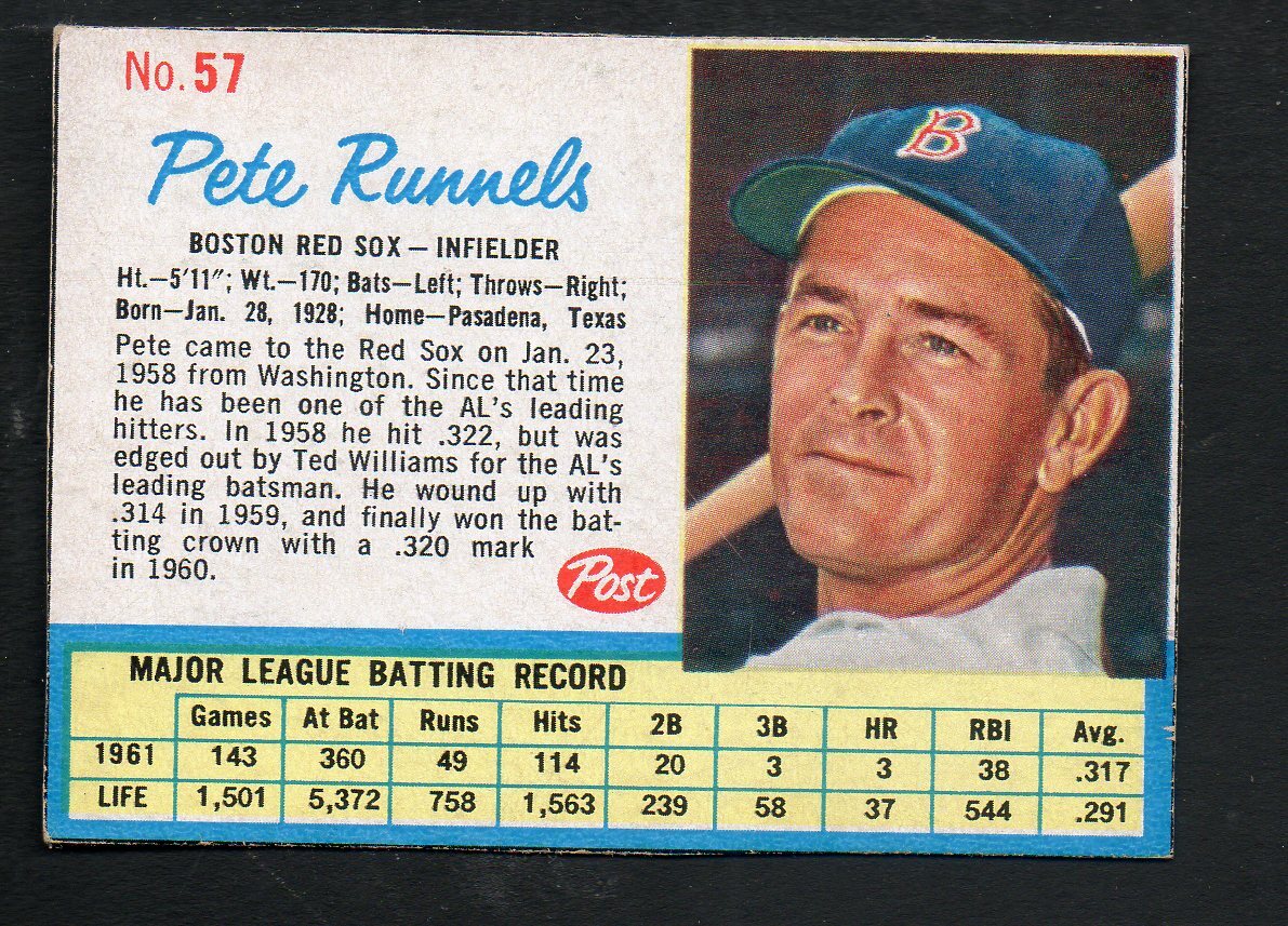 1962 Post Baseball Card #57 Pete Runnels-Boston Red Sox Ex Card | eBay