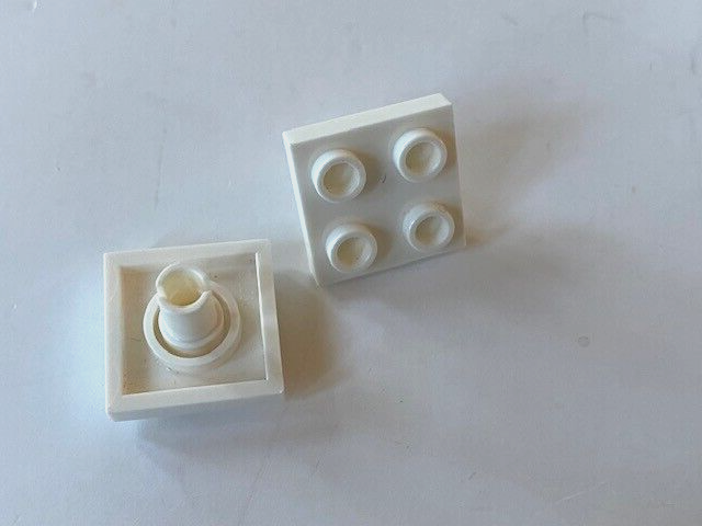 LEGO Parts: 2x2 Plate Modified w/ Pin on Bottom, Part # 2476, White - 2 ...