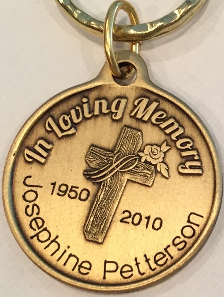 Engraved In Loving Memory Cross Rose Bronze Memorial Keychain ...
