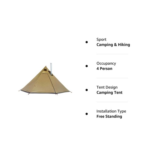 Preself T2 4 Persons 5lb Lightweight Tipi Hot Tents with Stove Jack ...