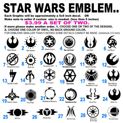 Decal Die Cut Vinyl sticker Star Wars Emblems, Insignias. Set of 2. | eBay