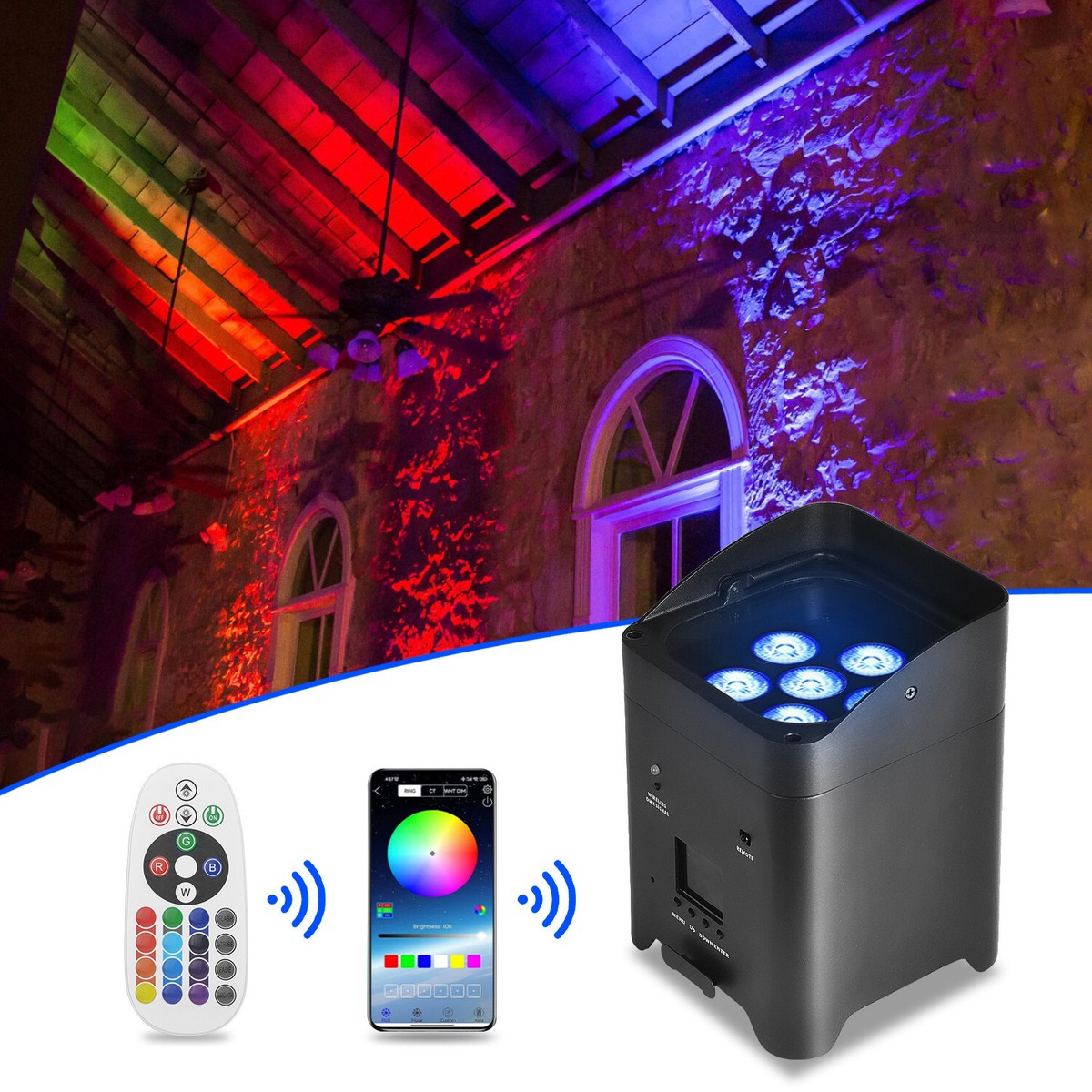 Battery Powered Wireless Led Up Lighting SHEHDS 6x18w HEX LED Uplight