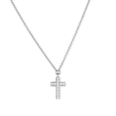Sterling Silver Small Micro Pave Cross Necklace | eBay