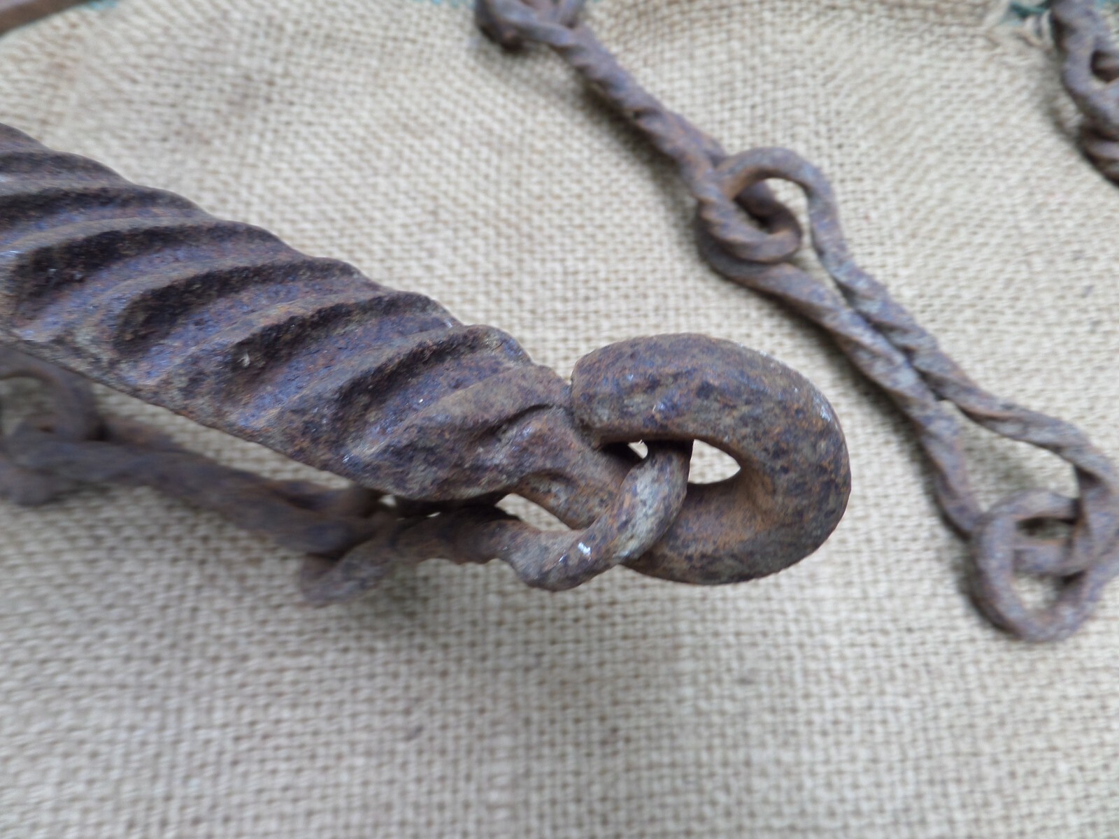 HUGE ANTIQUE CHIMNEY CHAIN HEARTH FIREPLACE COOKING TRAMMEL HOOK ...