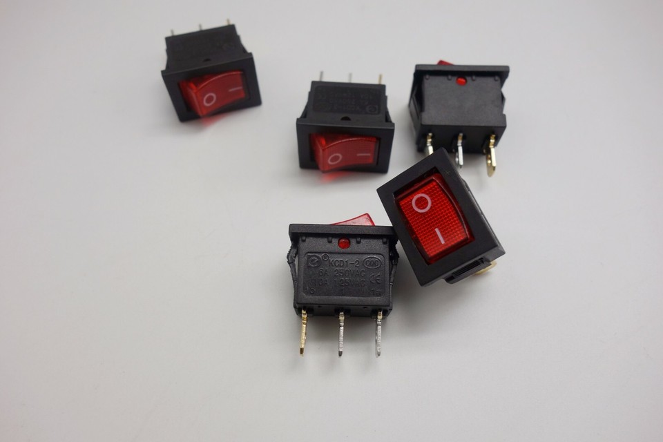 5Pcs RED Light Illuminated rectangle 2 Position Rocker Switch 3 Pin 24V ...